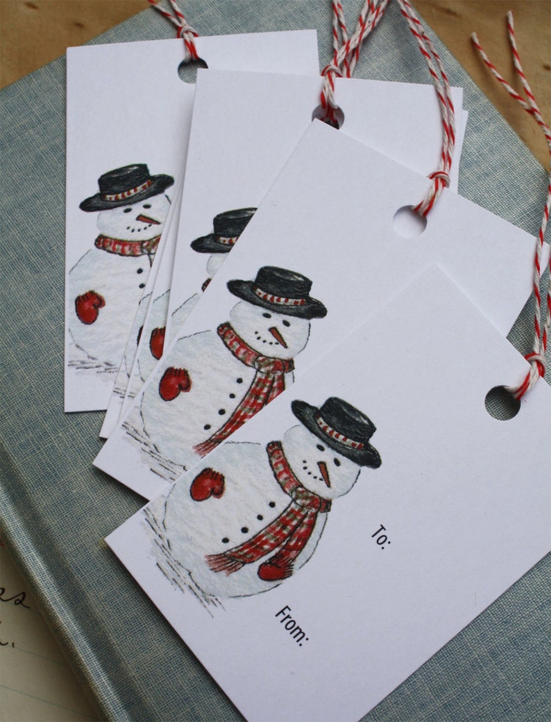 Snowman Gift Tags Winter Snow Snowman With Red Scarf Sets of - Etsy