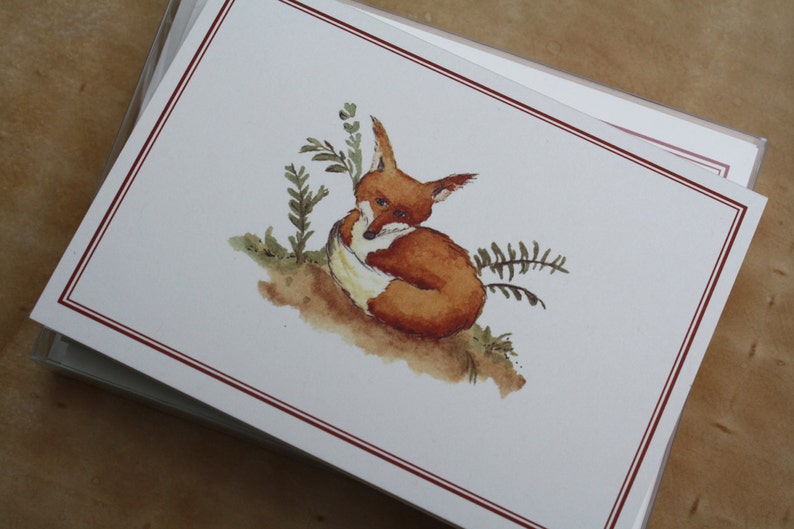 Fox Thank You Note Notecards With Deep Orange Border. Set of - Etsy