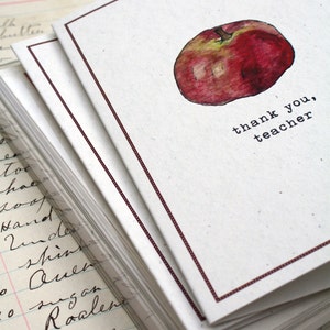Teacher Apple Thank You Notecards, Thank You Teacher, Set of 8 Handmade ...