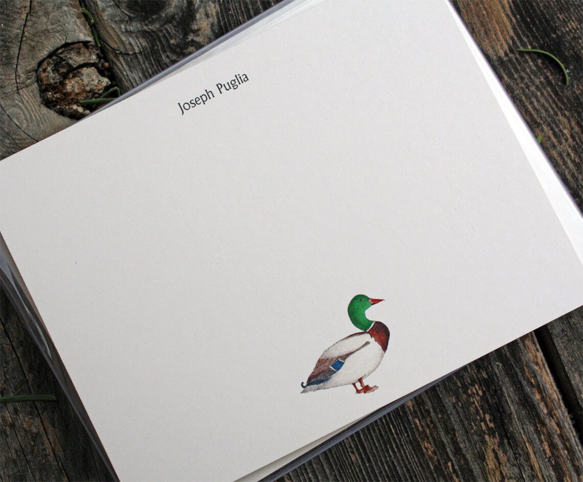Mallard Duck Custom Stationery Notecards, Water Fowl Stationery. Thank ...