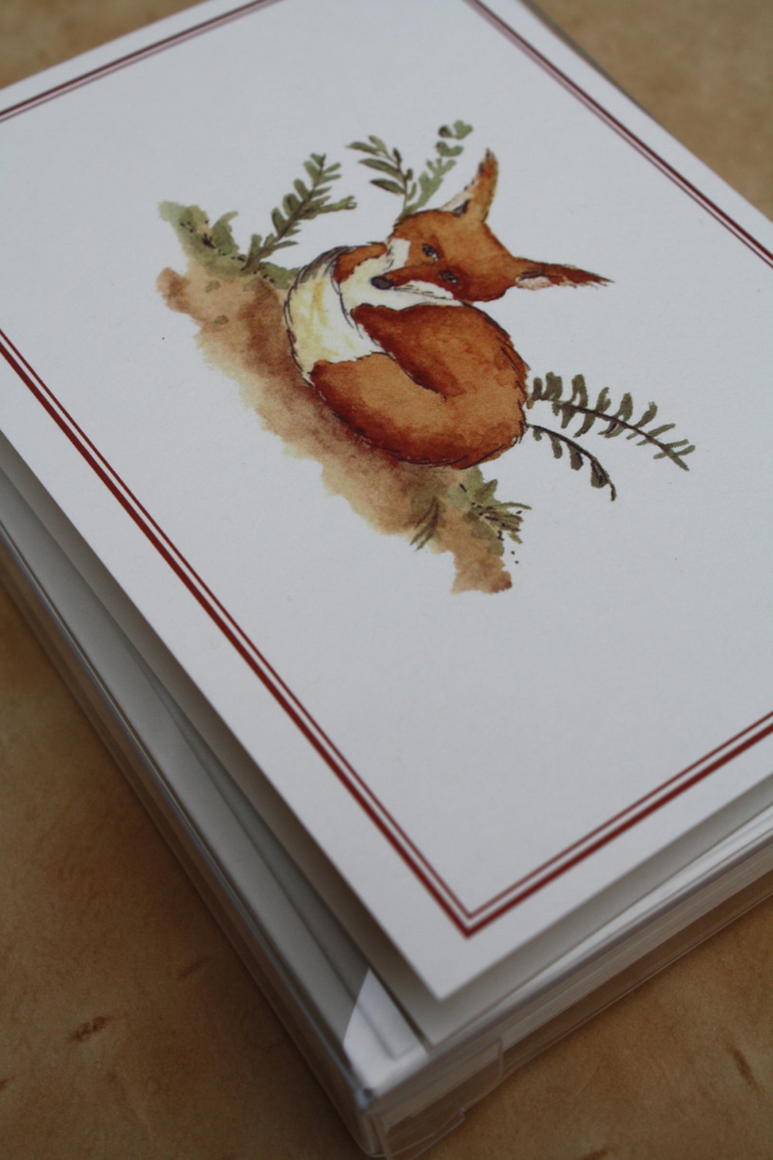 Fox Thank You Note Notecards With Deep Orange Border. Set of | Etsy
