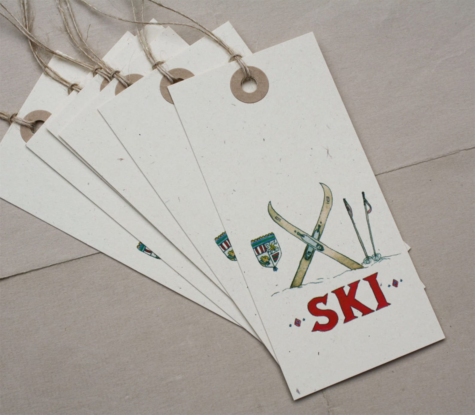 6 Ski Alpine Nordic Gift Tags, Cream Recycled Paper, Set of 6, Large ...