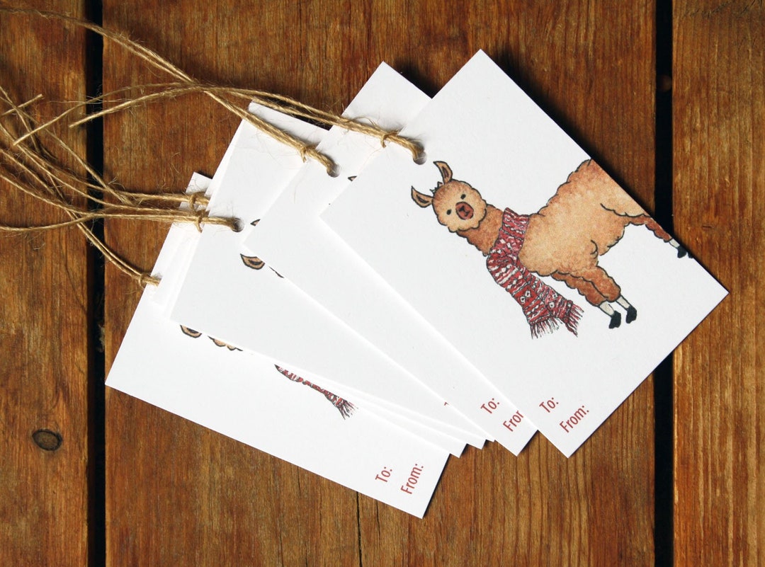 Cute Winter Llama Gift Tags, Llama in Nordic Wool Scarf. Sets of 6, 12 ...