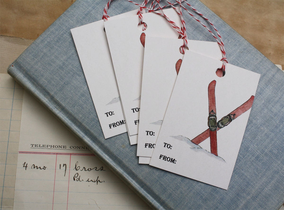 Vintage Red Ski Tags Old-fashioned Skis Wooden Skis Nordic - Etsy