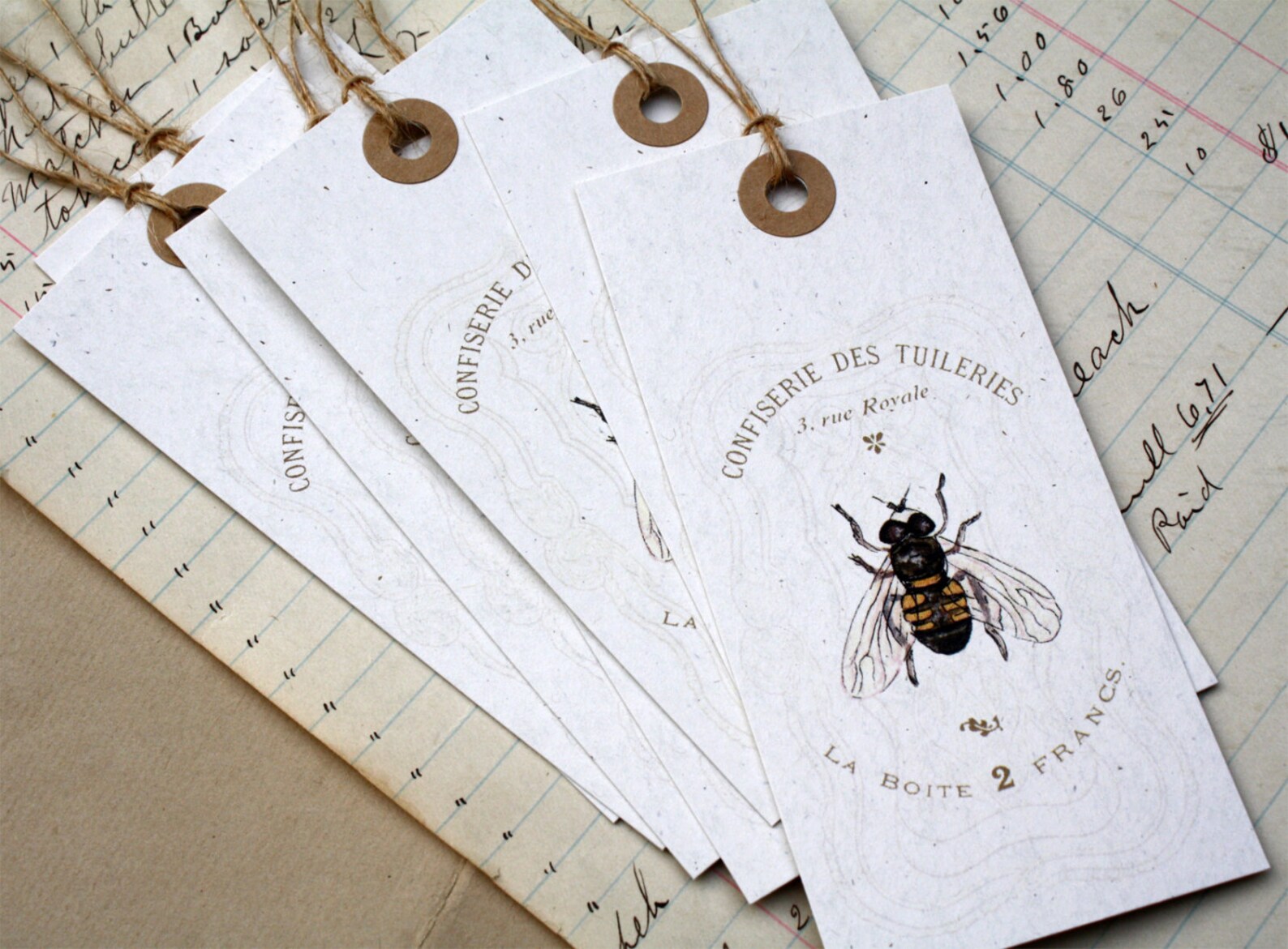 6 Bee French Gift Tags, French Ephemera, Vintage Style. Recycled Paper ...