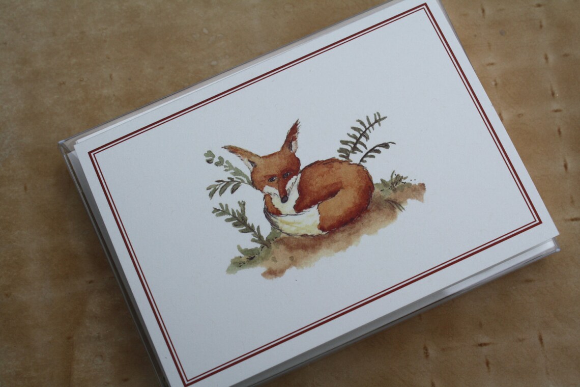 Fox Thank You Note Notecards With Deep Orange Border. Set of | Etsy