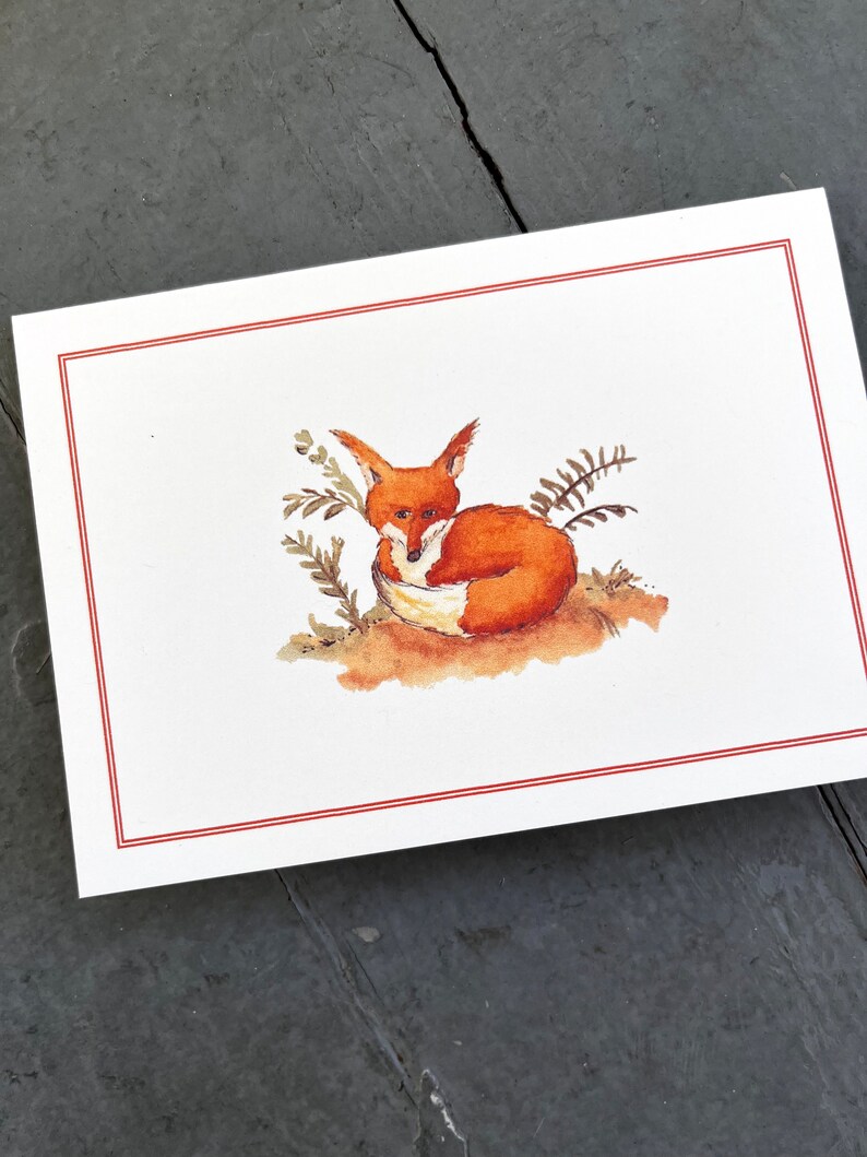 Fox Thank You Note Notecards With Deep Orange Border. Set of 8 ...