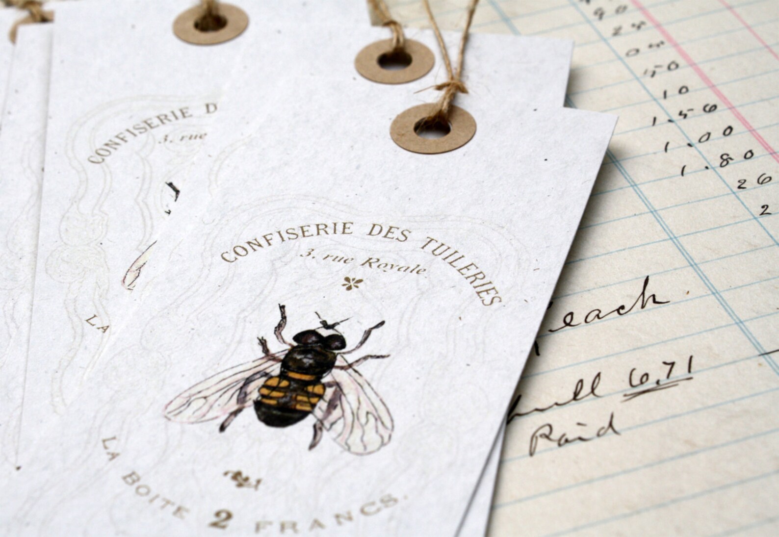 6 Bee French Gift Tags, French Ephemera, Vintage Style. Recycled Paper ...
