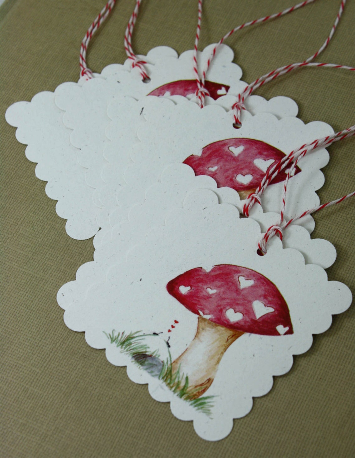 6 Watercolor Print Mushroom and Ants Tags Set of 6 Recycled - Etsy