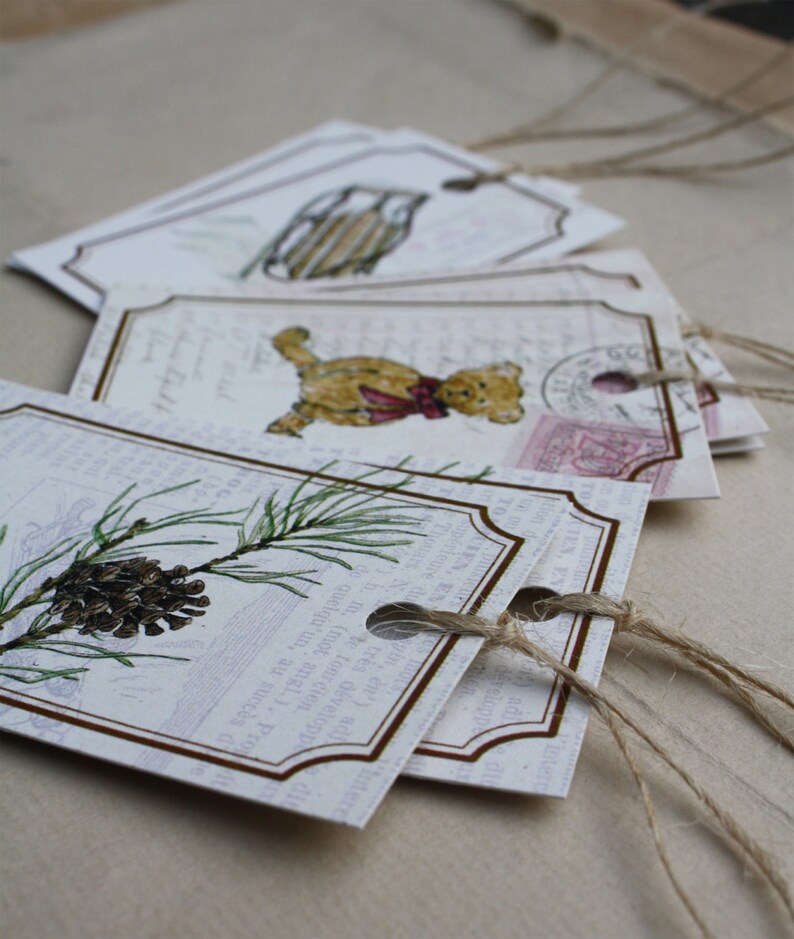 6 Holiday Gift Tags, Sled, Pine, Teddy Bear, Winter Collection Tags ...