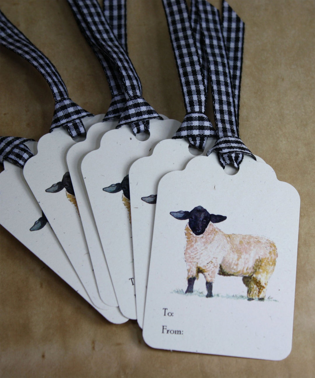 Sheep Gift Tags, Set of 6, on Cream Recycled Cardstock With Matching ...