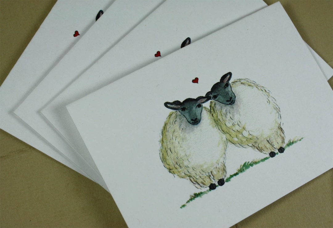 Mini Cards Set Ewes Sheep Lamb in Love Heart Valentines - Etsy