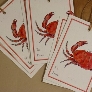 6 Crab Beach Rock Crab Gift Tags, Set of 6, Beach Tags, on Recycled ...