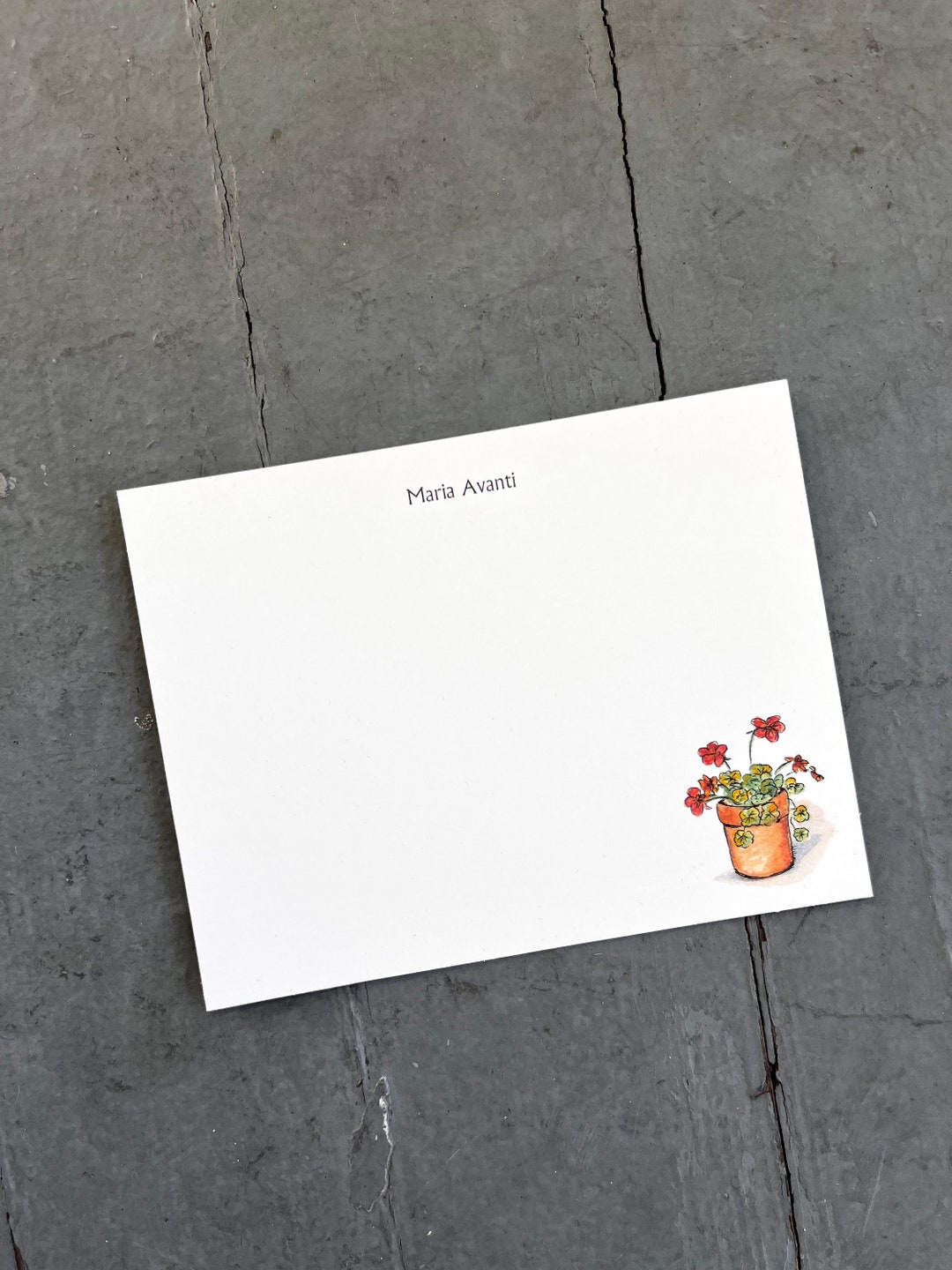 Nasturtiums in Pot. Geraniums. Flower Notecard Stationery. Thank You Any Occasion, Personalized ...