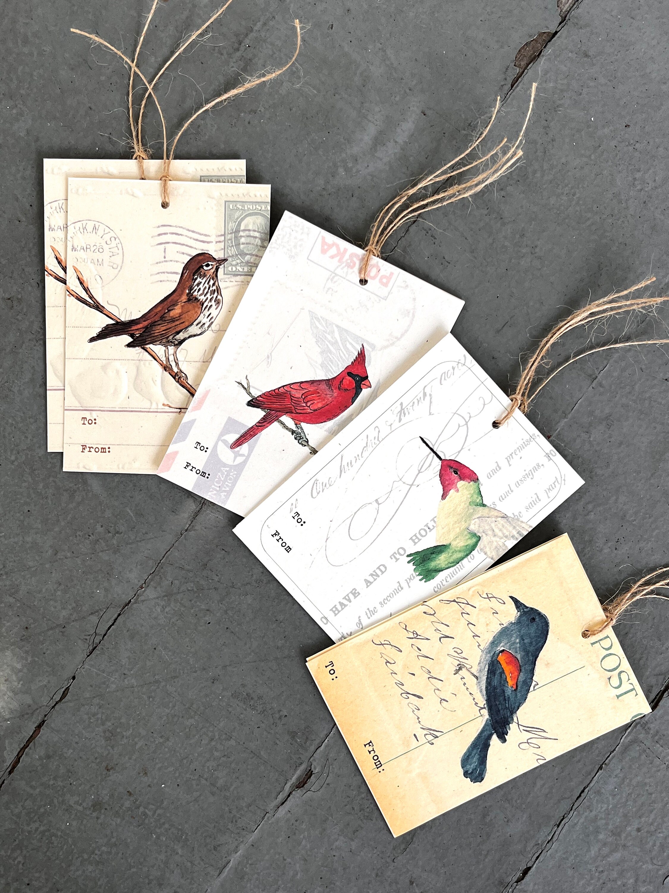 8 Gift Tags, Bird Assortment of Hummingbird, Red-wing Blackbird ...