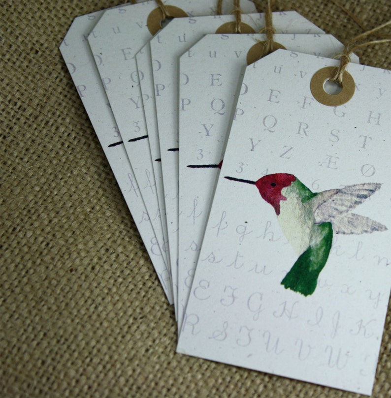6 etiquetas de regalo de colibrí, papel reciclado, juego de 6 ...