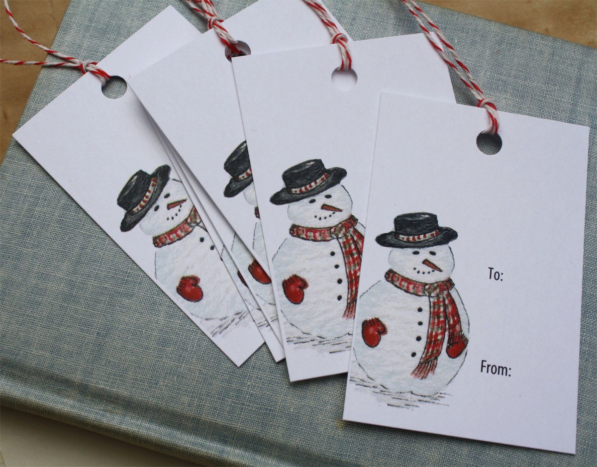 Snowman Gift Tags Winter Snow Snowman With Red Scarf Sets of | Etsy