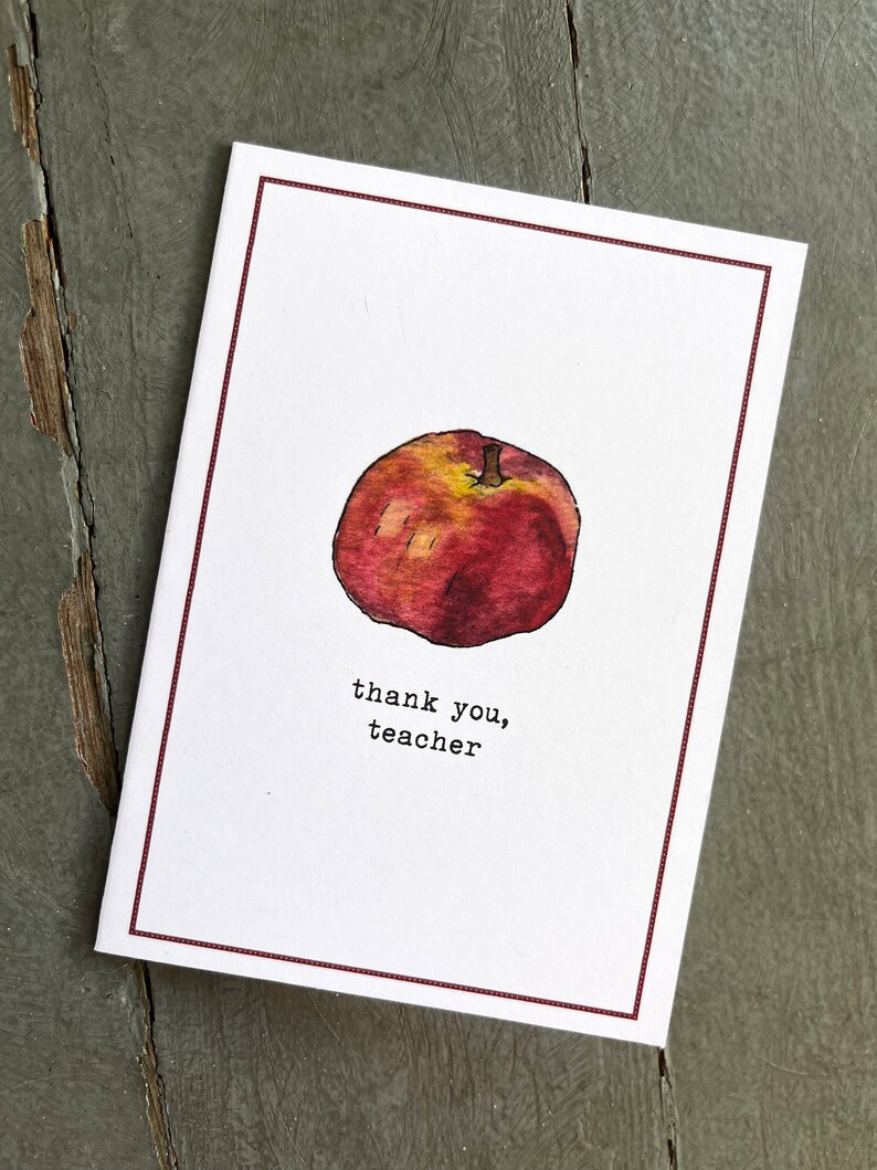 Teacher Apple Thank You Notecards, Thank You Teacher, Set of 8 Handmade ...