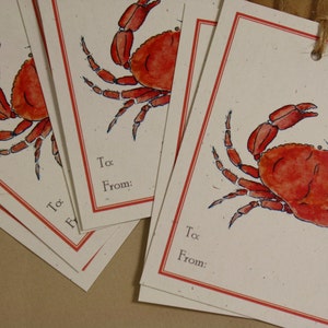 6 Crab Beach Rock Crab Gift Tags, Set of 6, Beach Tags, on Recycled ...