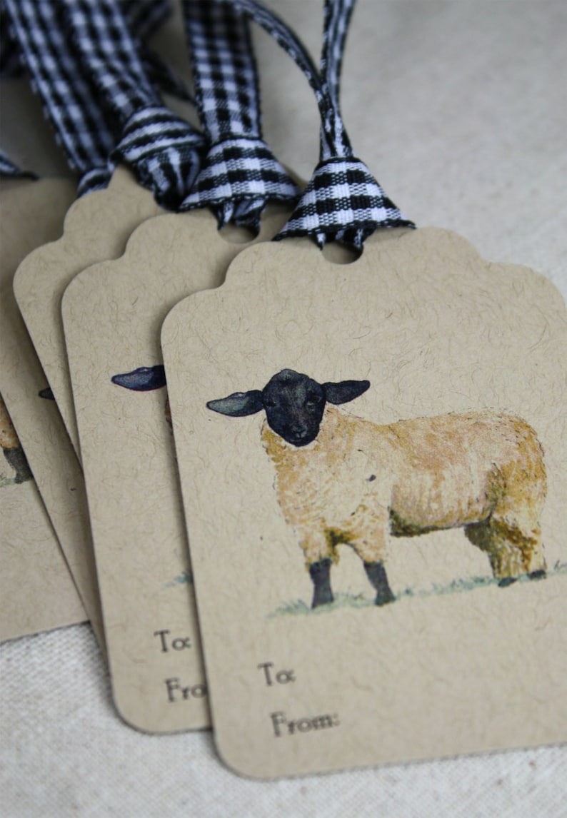 6 Sheep Lamb Gift Tags, Set of 6, on Recycled Kraft Cardstock With ...