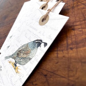 6 Quail Gift Tags, Recycled Paper, Watercolor Print French Script ...