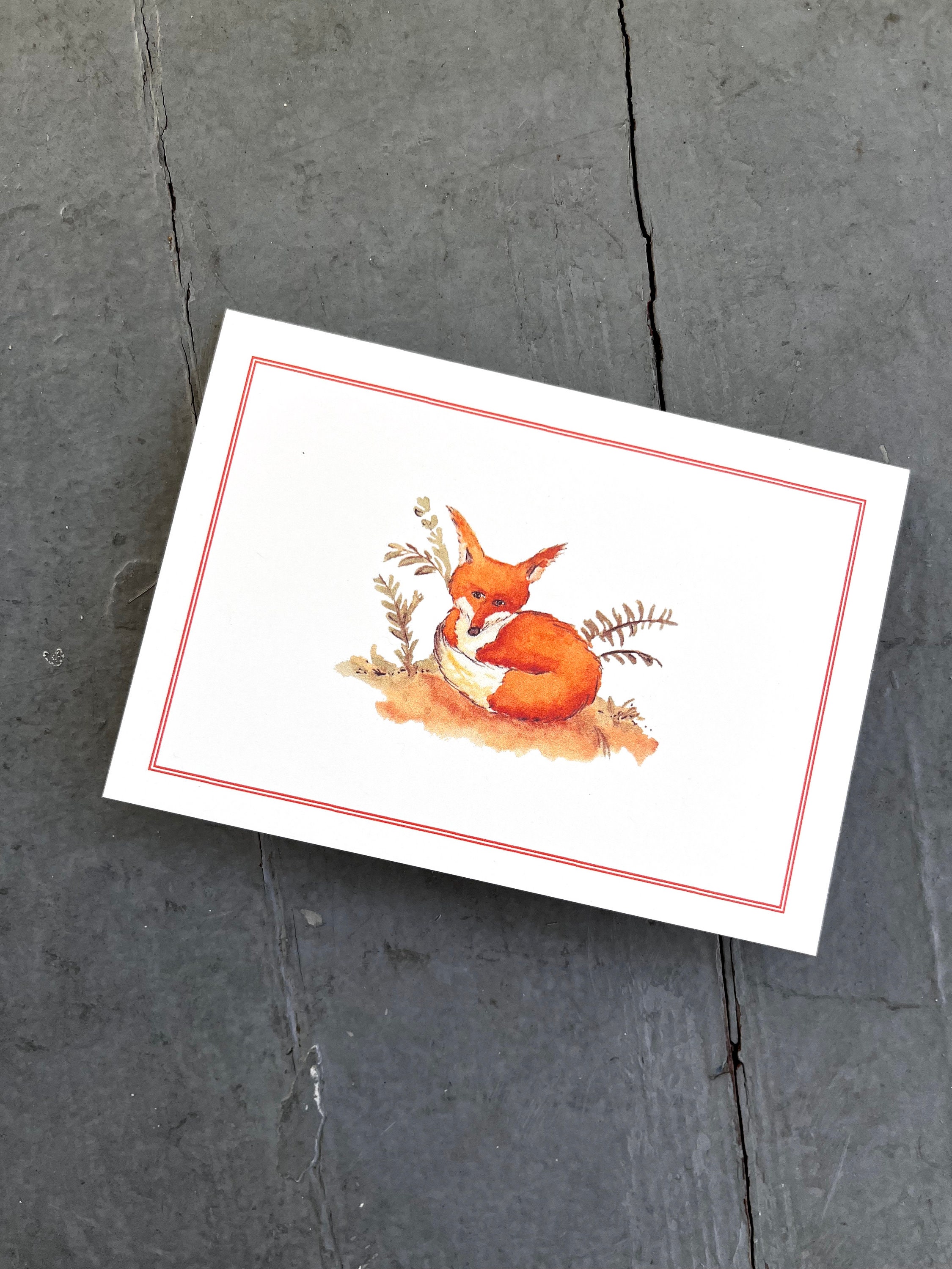 Fox Thank You Note Notecards With Deep Orange Border. Set of 8 ...