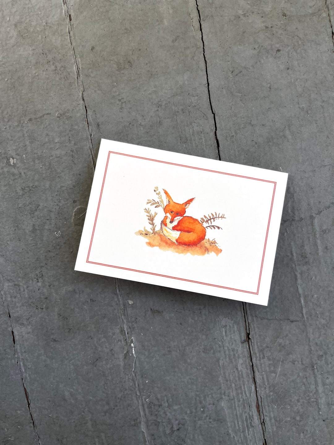 Fox Thank You Note Notecards With Deep Orange Border. Set of 8 ...