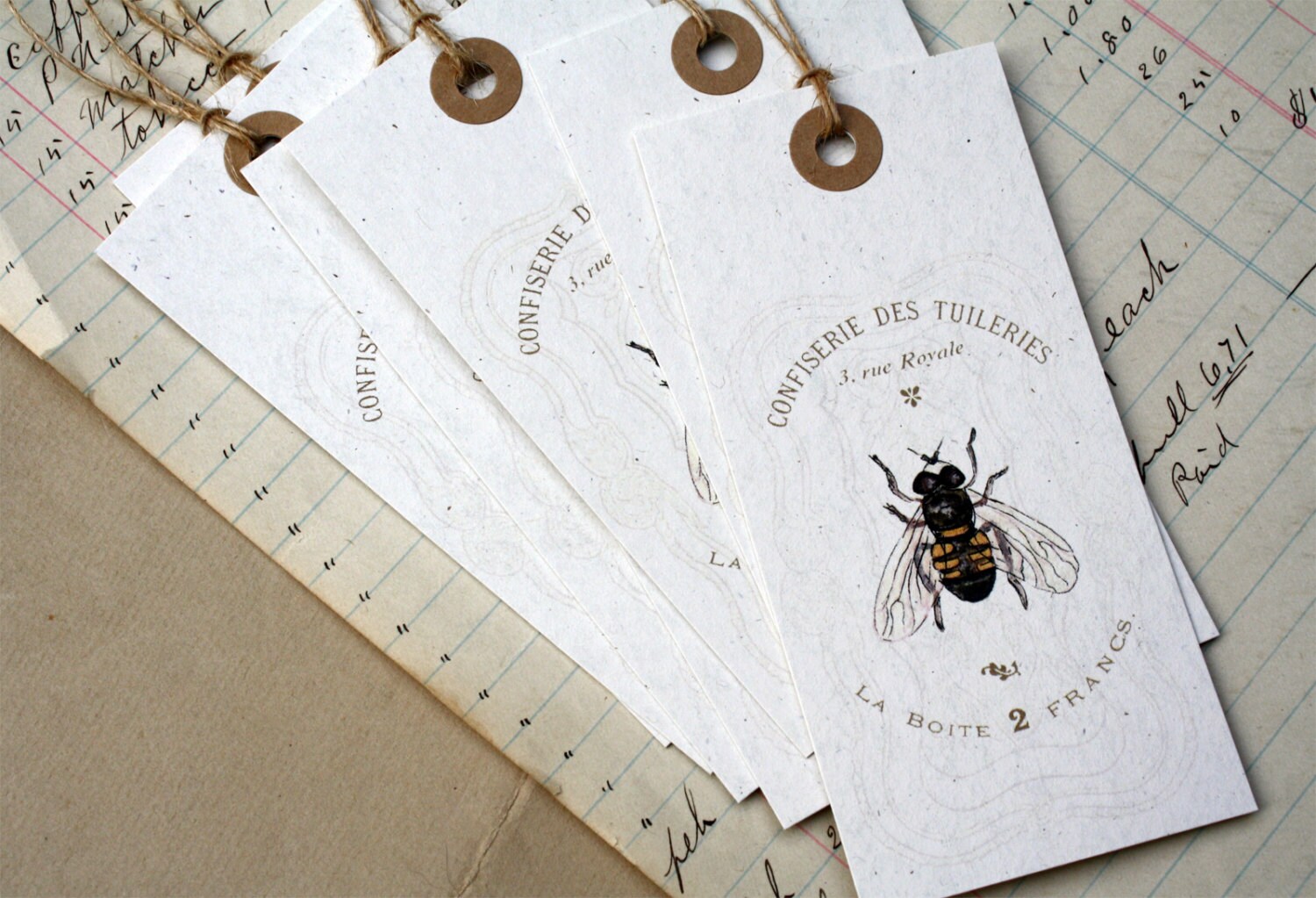 6 Bee French Gift Tags, French Ephemera, Vintage Style. Recycled Paper ...