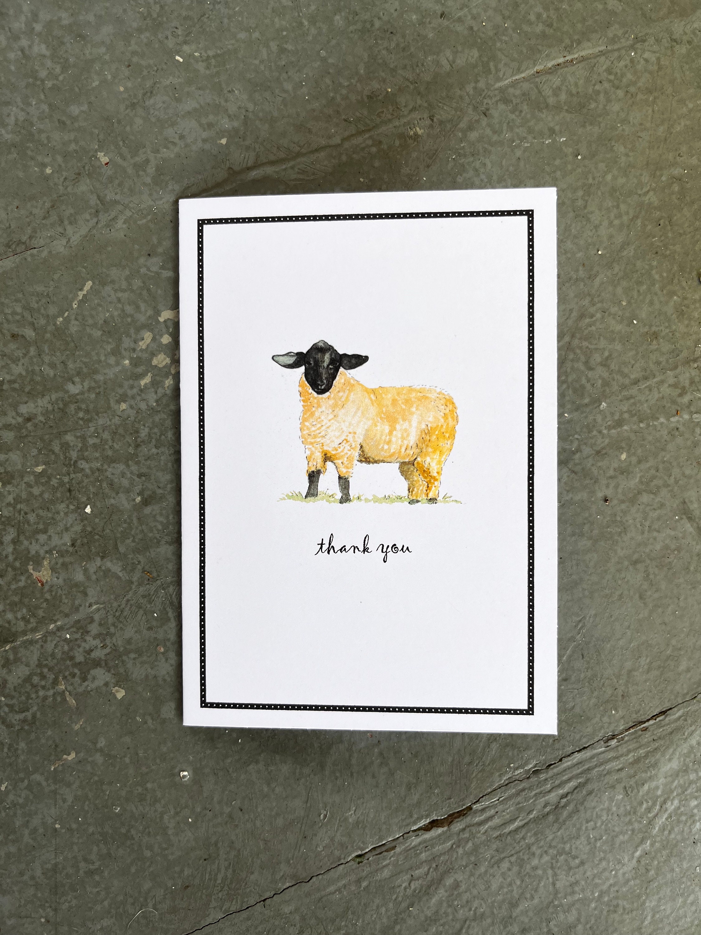 Sheep Lamb Thank You Note With Black Border. Set of 8. Handmade Thank ...