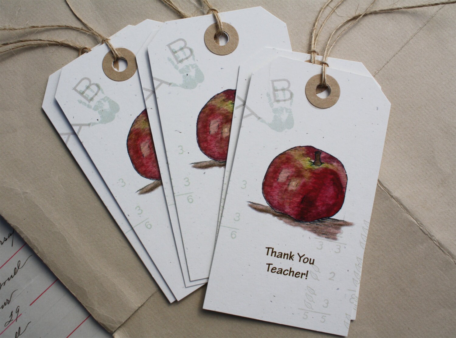 Teacher and Apple Gift Tags 6 Thank You Teacher Recycled | Etsy