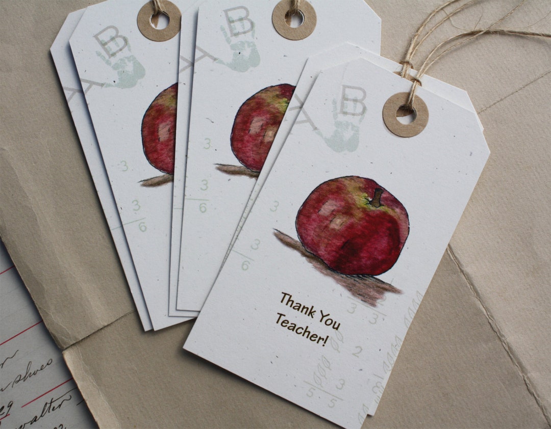 Teacher and Apple Gift Tags, 6, Thank You Teacher, Recycled Paper, Set ...
