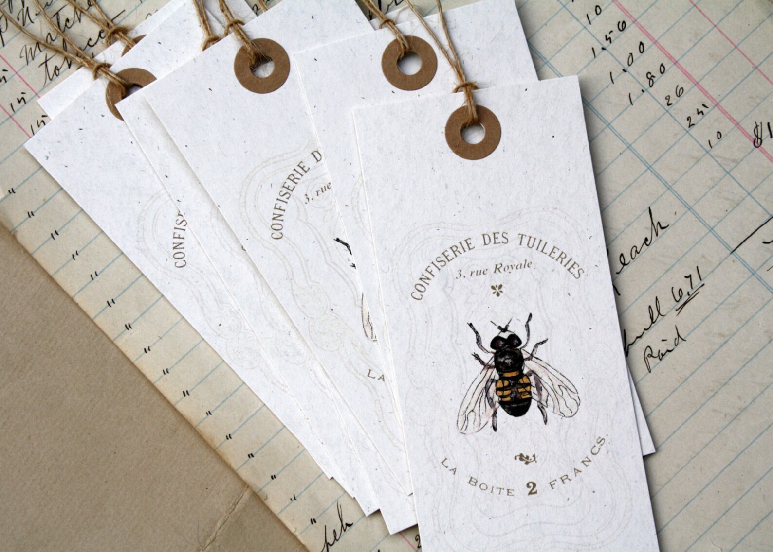 6 Bee French Gift Tags, French Ephemera, Vintage Style. Recycled Paper ...