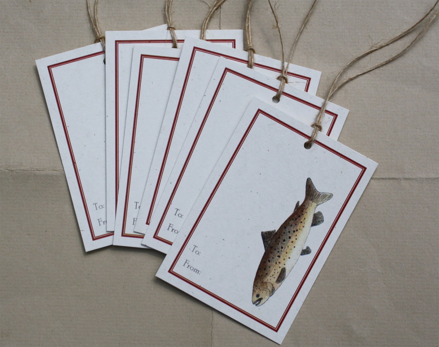 6 Brown Trout Fish Gift Tags, Set of 6, Fisherman Tags, on Recycled ...