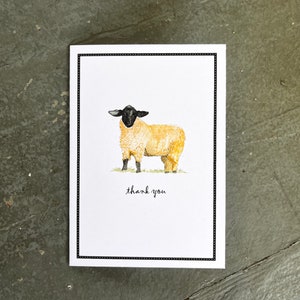 Sheep Lamb Thank You Note With Black Border. Set of 8. Handmade Thank ...