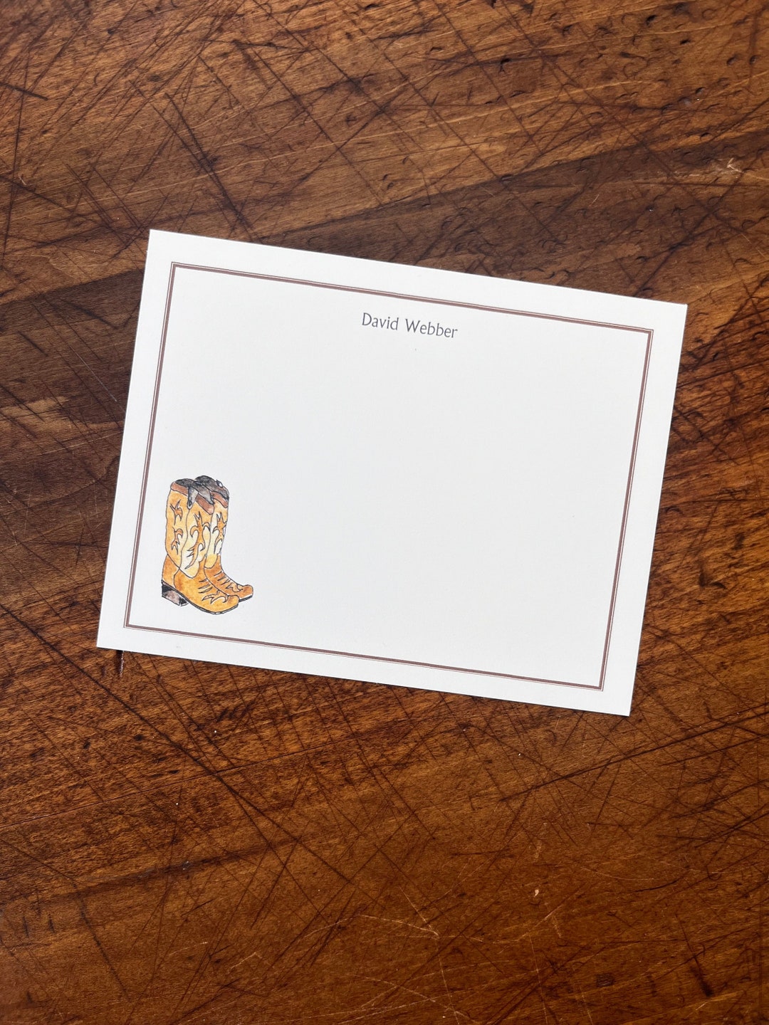 NEW! Personalized Gift for Cowboy Boot Cowgirl Custom Notecard Stationery. Thank You, Watercolor ...