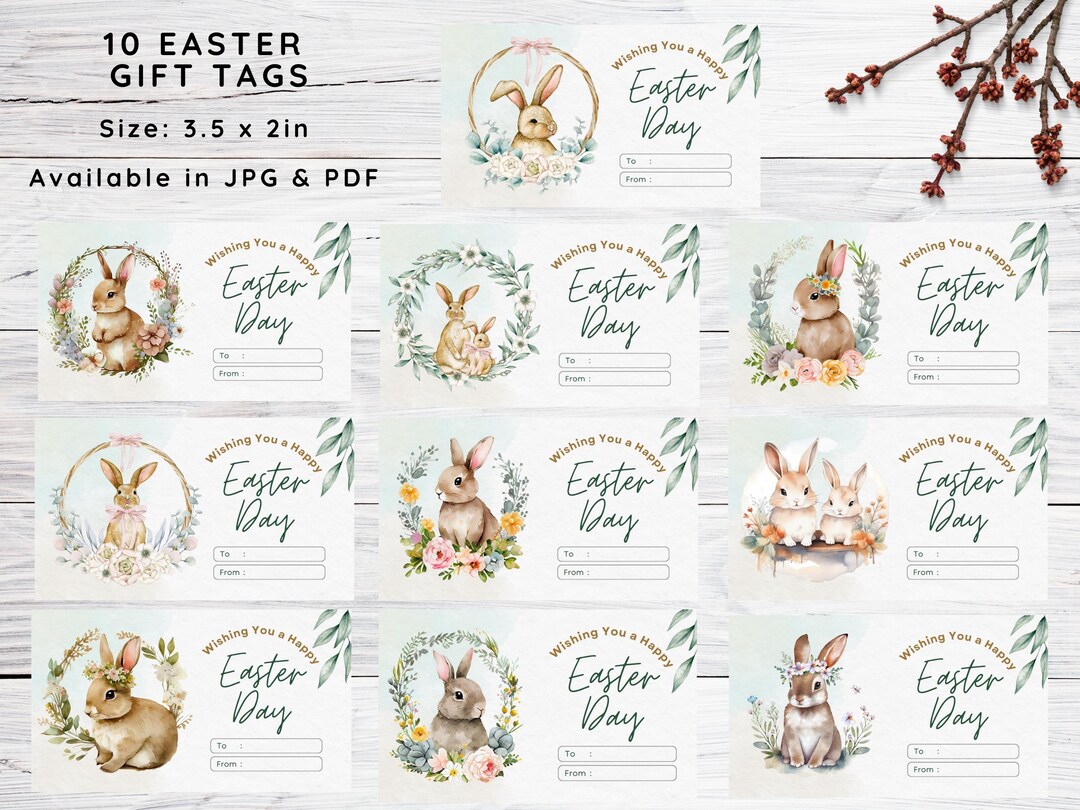 Rustic Bunny Easter Gift Tags | Printable Easter Tags (text + Editable ...