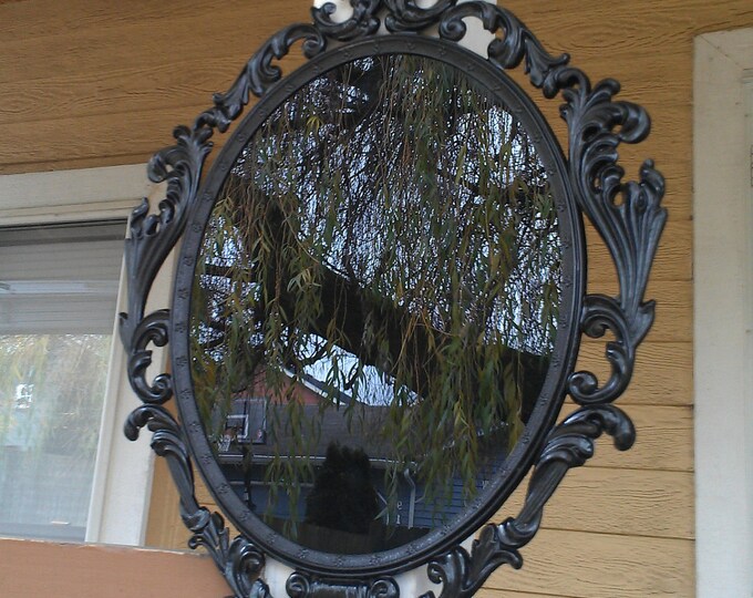 Black Scrying Mirror in Large Oval Vintage Brass Frame - Etsy