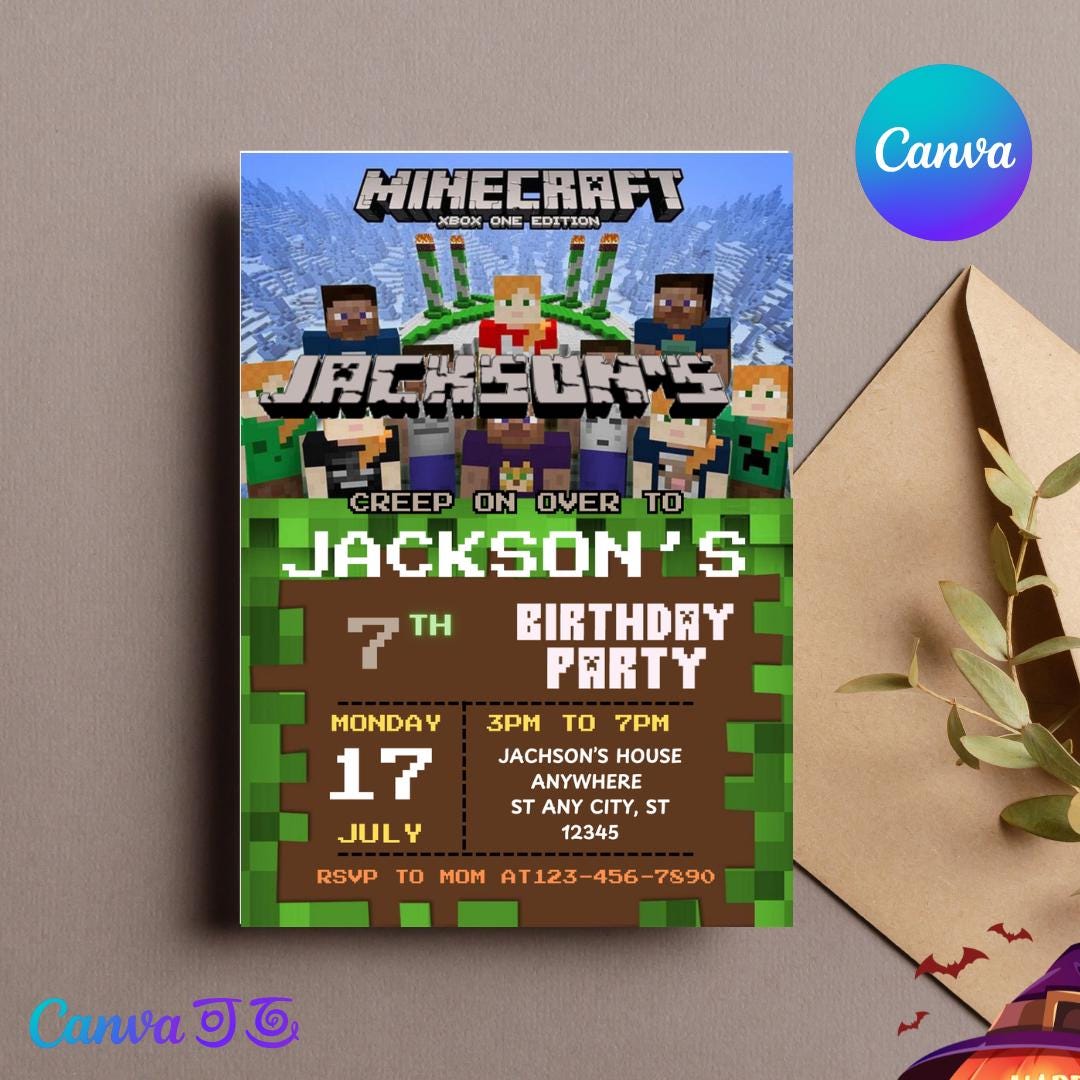 Editable Minecraft Birthday Invitation Card, Minecrafter Birthday, Kids ...