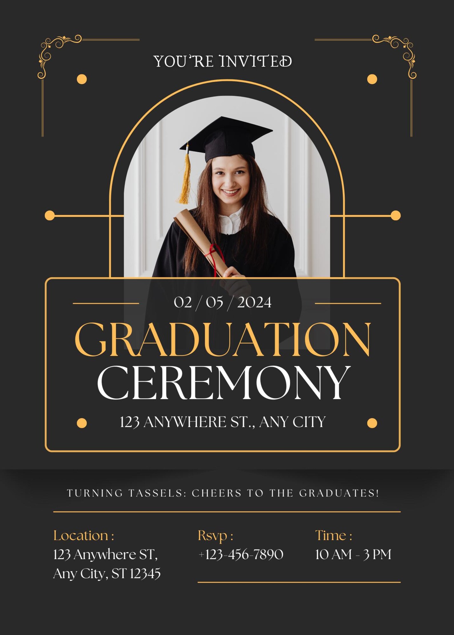Black Gold Luxury Graduation Ceremony Invitation, Electronic and ...