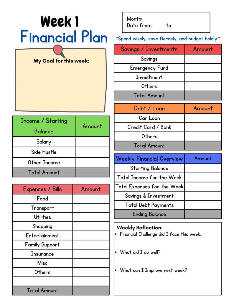 52-week Financial Planner | Printable Financial Planner | Expense ...