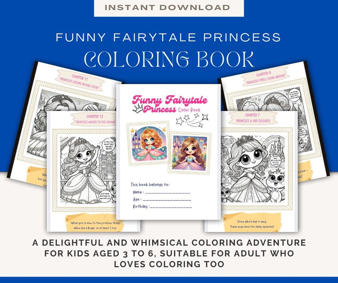 Princess Coloring Pages - Funny Fairytale Princess | Printable Digital ...