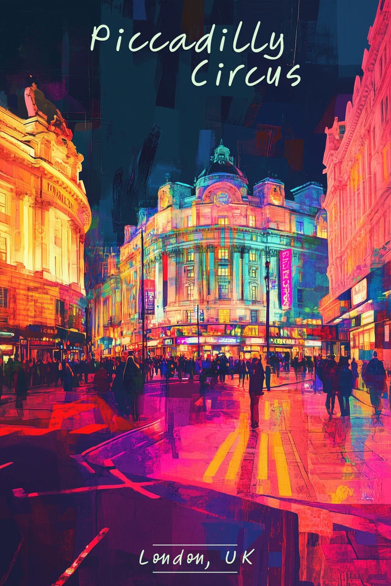 Vintage Piccadilly Circus Poster – Colourful London Wall Art Print - Etsy