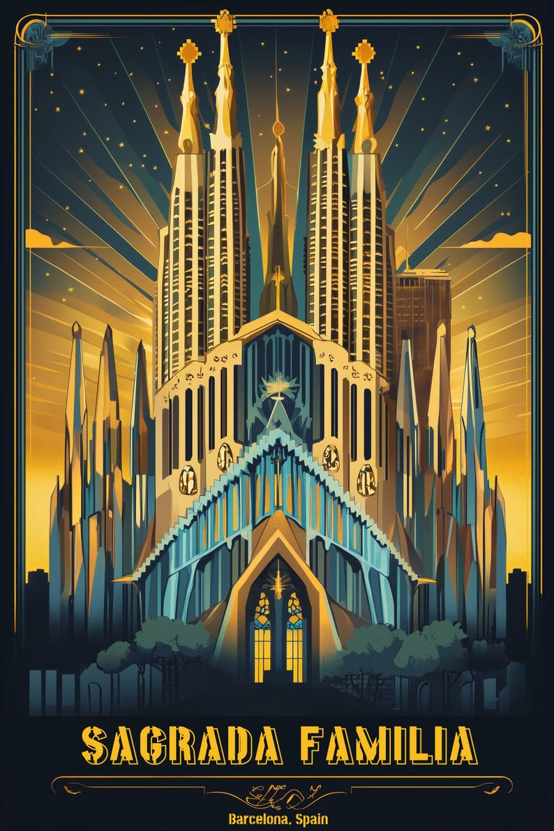 Vintage Sagrada Familia Poster – Majestic Barcelona Wall Art - Etsy