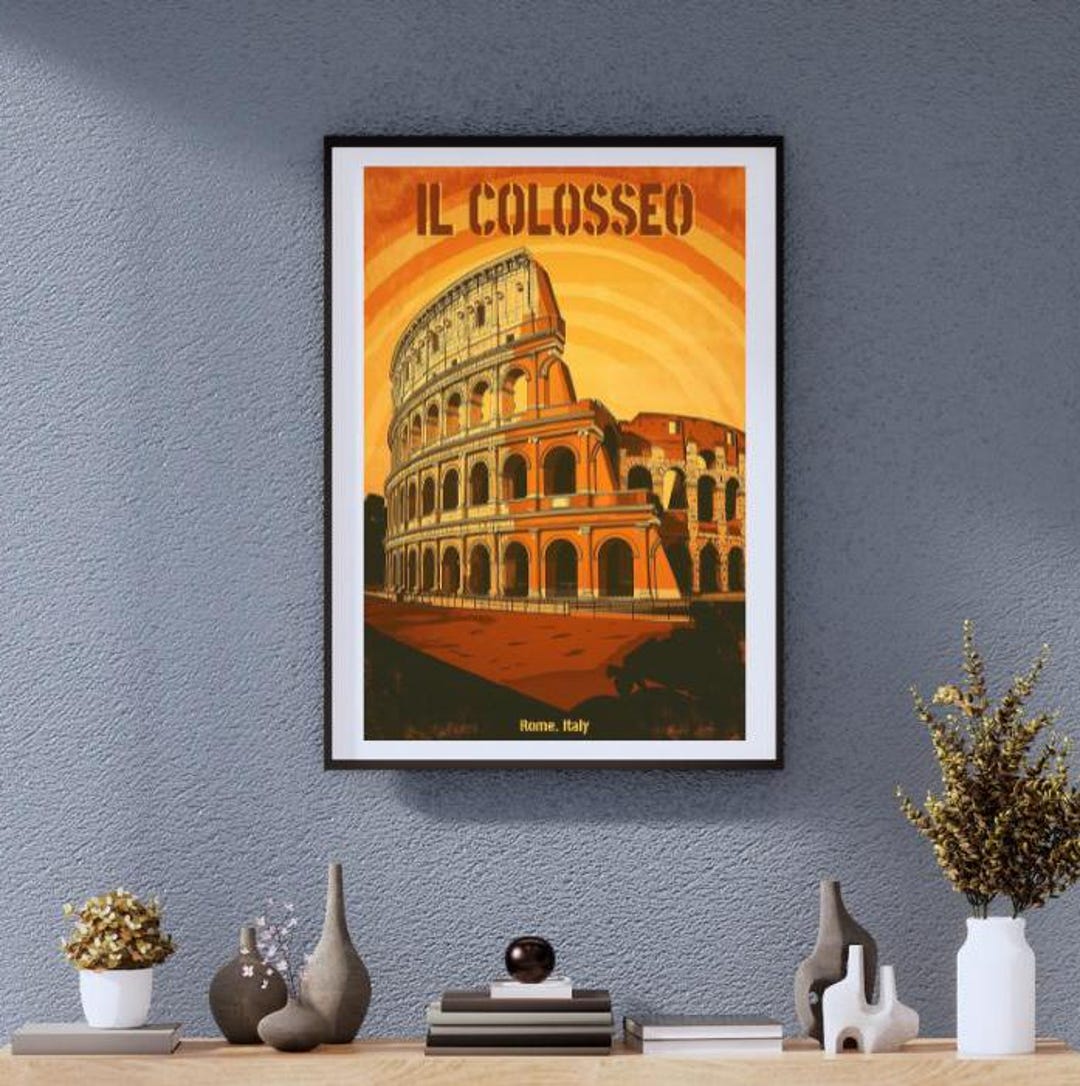 Vintage Colosseum Poster: Rome Travel Wall Art Print in Frame - Etsy