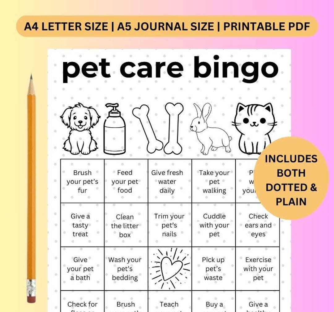 Pet Bingo Cards: Printable Bingo Game, Pet Care Cards, Fun Kids ...
