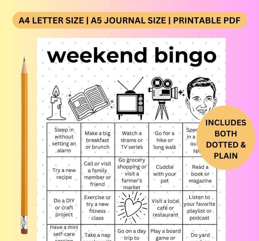 Weekend Bingo Printable Game, Relax Bingo Cards for Birthday & Travel ...
