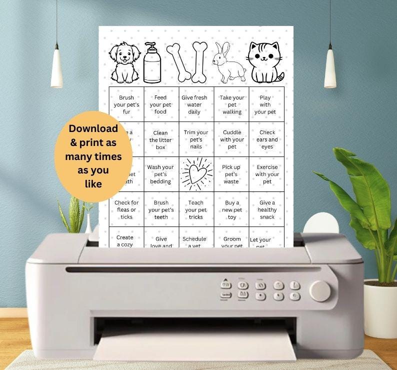 Pet Bingo Cards: Printable Bingo Game, Pet Care Cards, Fun Kids ...
