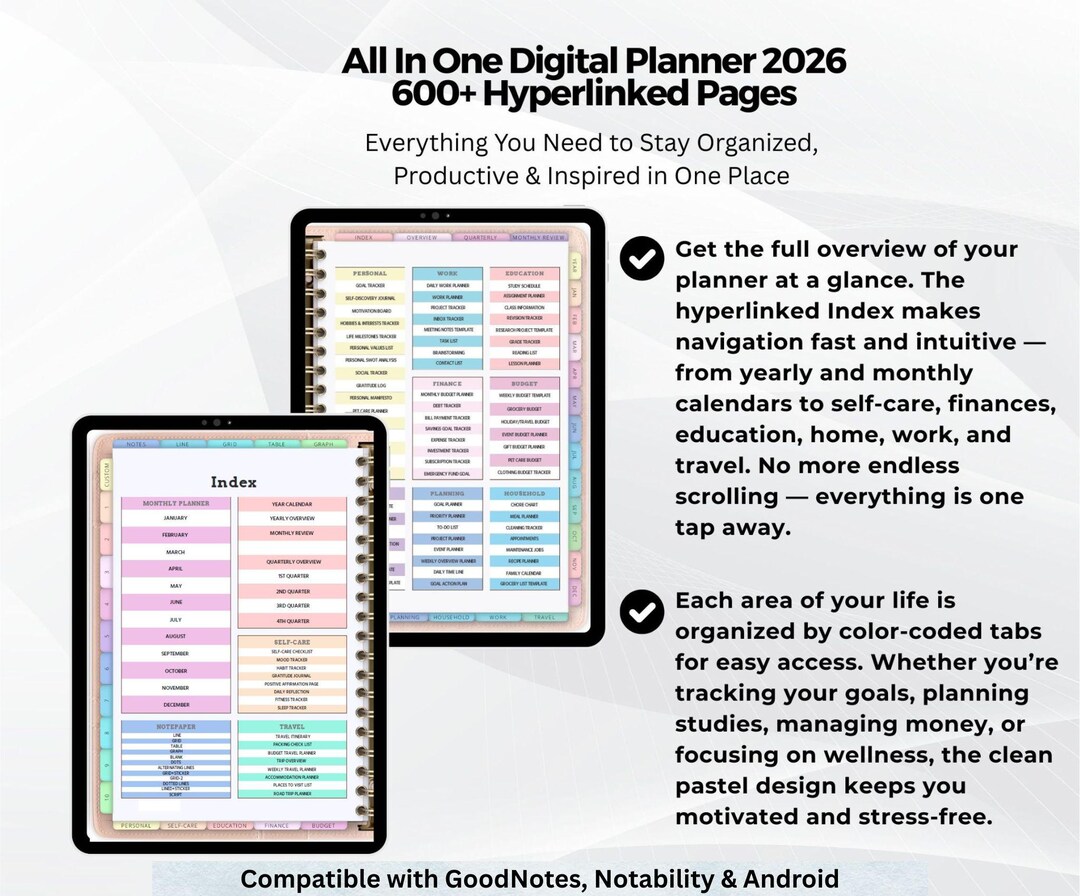All In One Digitaler Planer 2026 | 600 Seiten | iPad & Android PDF ...