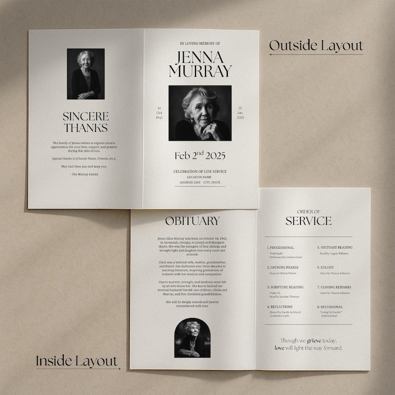 Funeral Program Template - Celebration of Life Editable Obituary Card ...