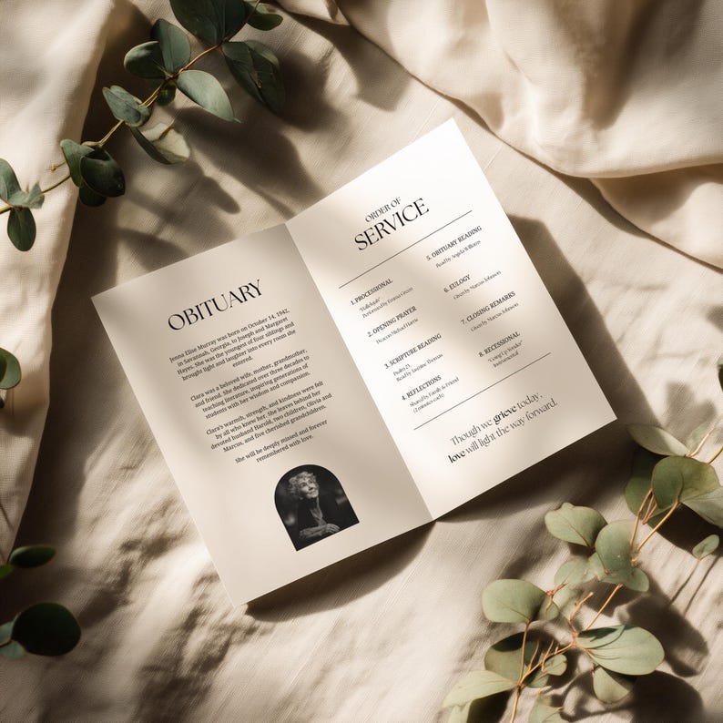 Funeral Program Template - Celebration of Life Editable Obituary Card ...